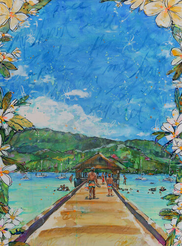 Summer At The Pier de Rebekah Steen (2025): Pintura Acuarela en Papel ...