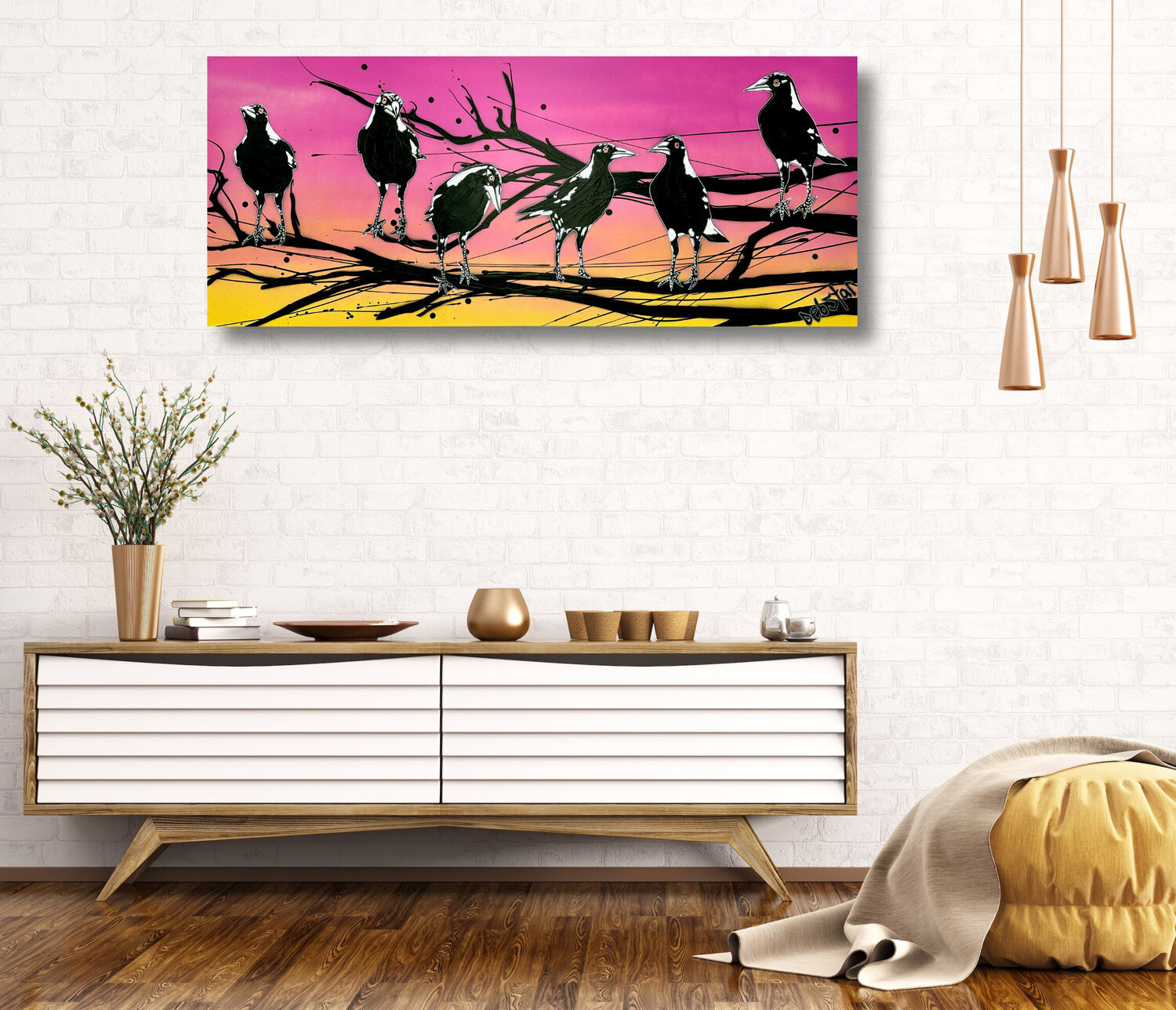 Mischief of Magpies Sunset 2 122cm x 51cm by DEBORAH LANG (2025 ...
