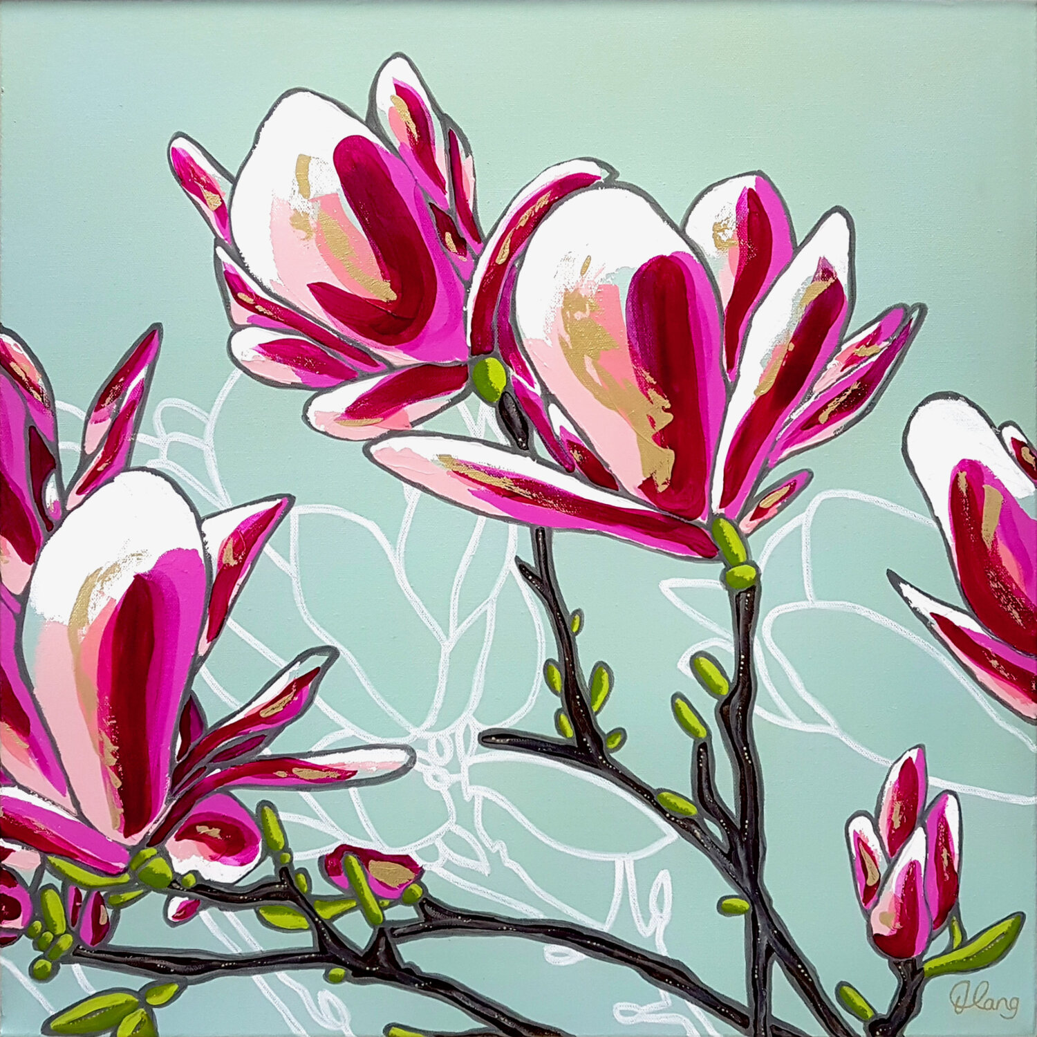 Duck Egg Blue Magnolias Diptych 122cm x 61cm by DEBORAH LANG (2022 ...