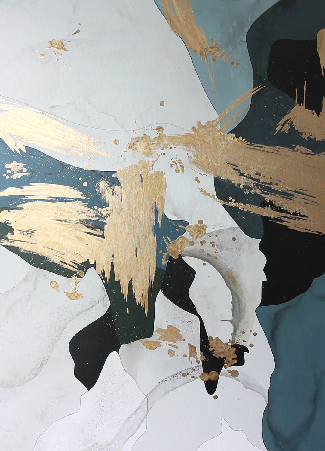 Abstract Green Painting | Modern painting gold green gray | Emerald ...