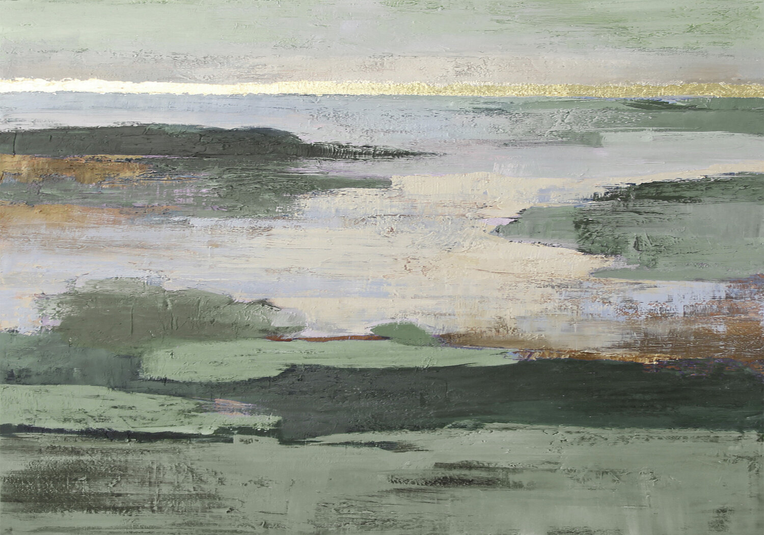 " Olive Estuary 2 " Sage green abstract nature acrylic art Yana Sagan