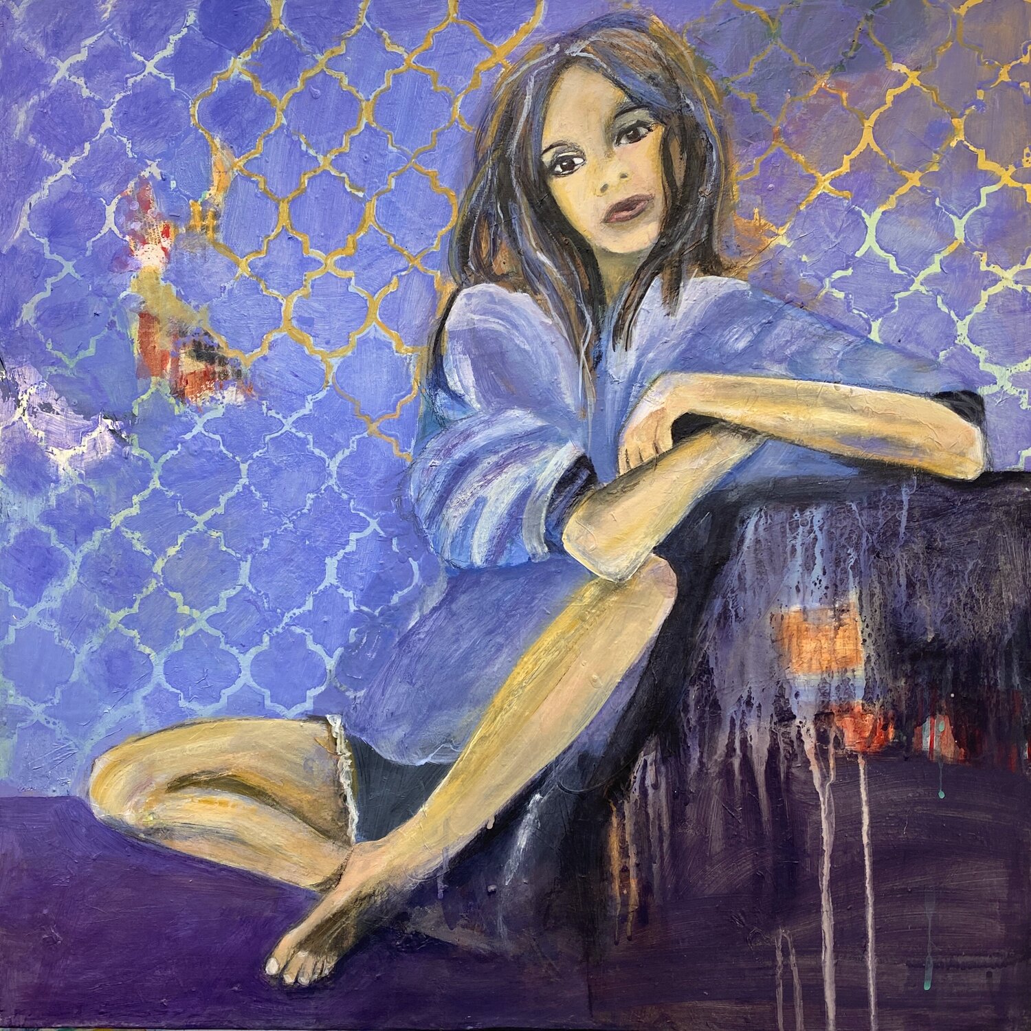 Moody Blues by Joyce Stephen (2025) : Painting Acrylic, Collage on ...