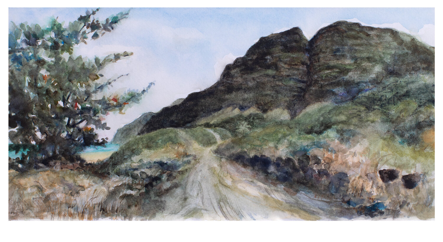 Polihale Beach Road de Michael Daly (2023): Pintura Acuarela en Papel - Singulart