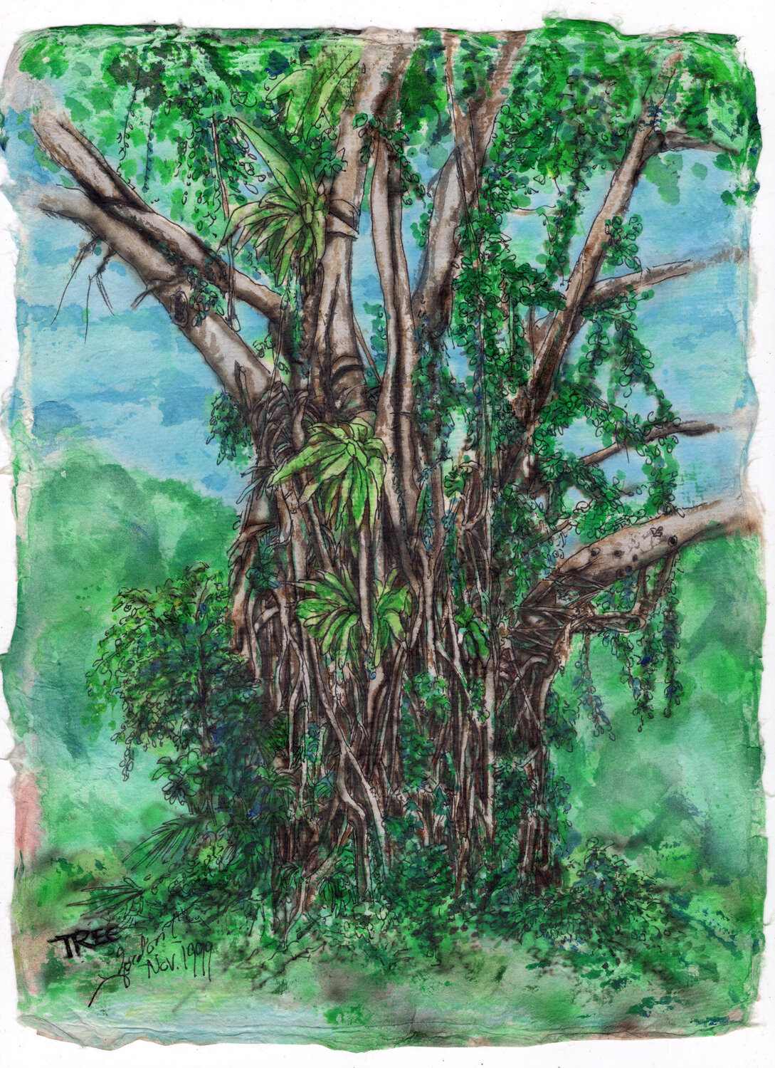 Tree by Gordon Tardio (1999) : Painting Acrylic, Pen on Paper - Singulart