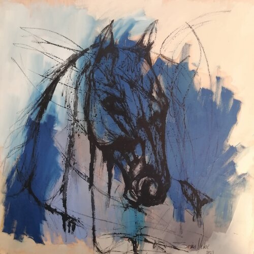 Caballo Azúl de Sonia Uribe (2023): Pintura Óleo en Madera - Singulart
