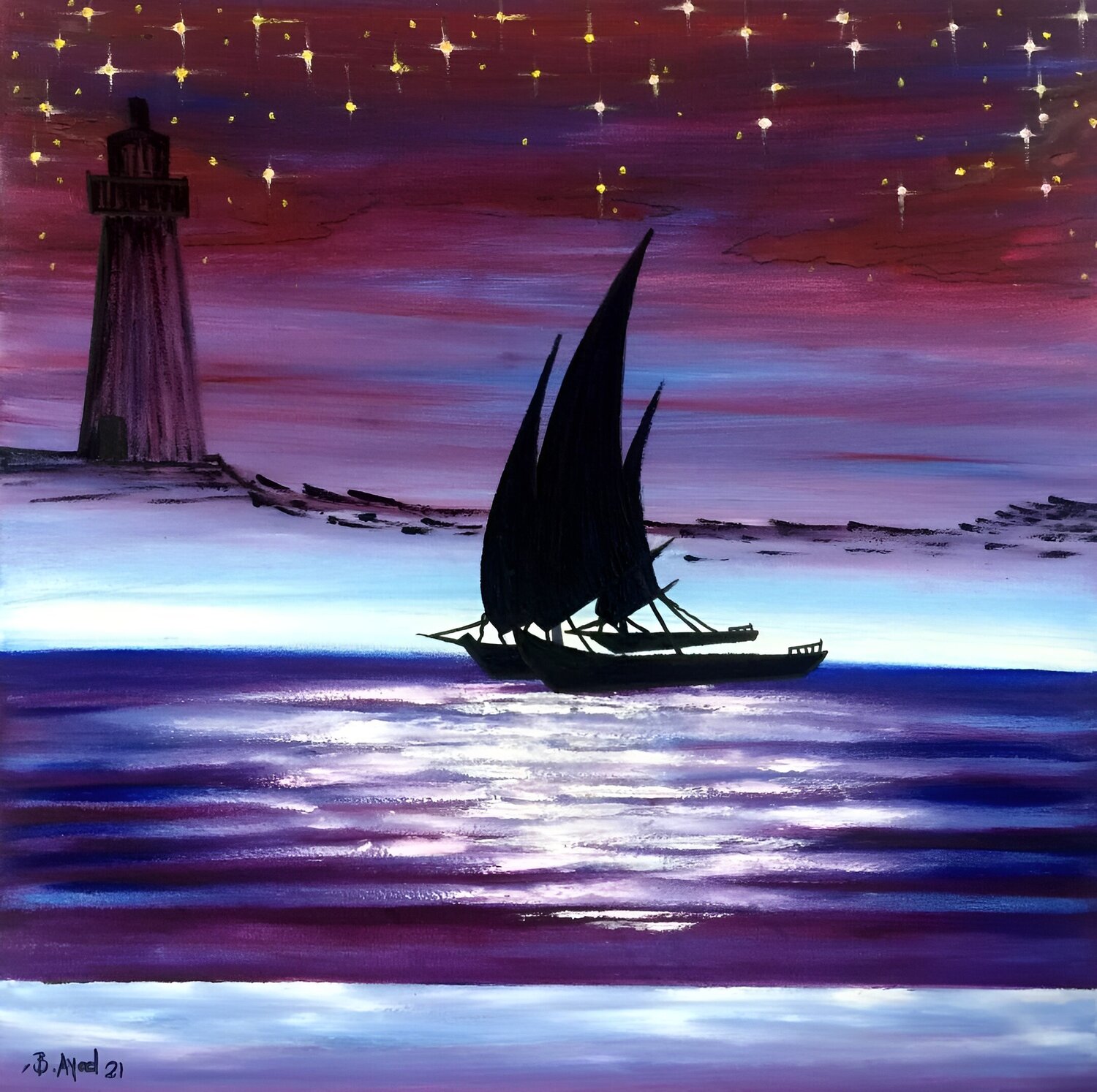 River Nile before night de SAM AYAD (2021) : Peinture Huile sur Toile ...