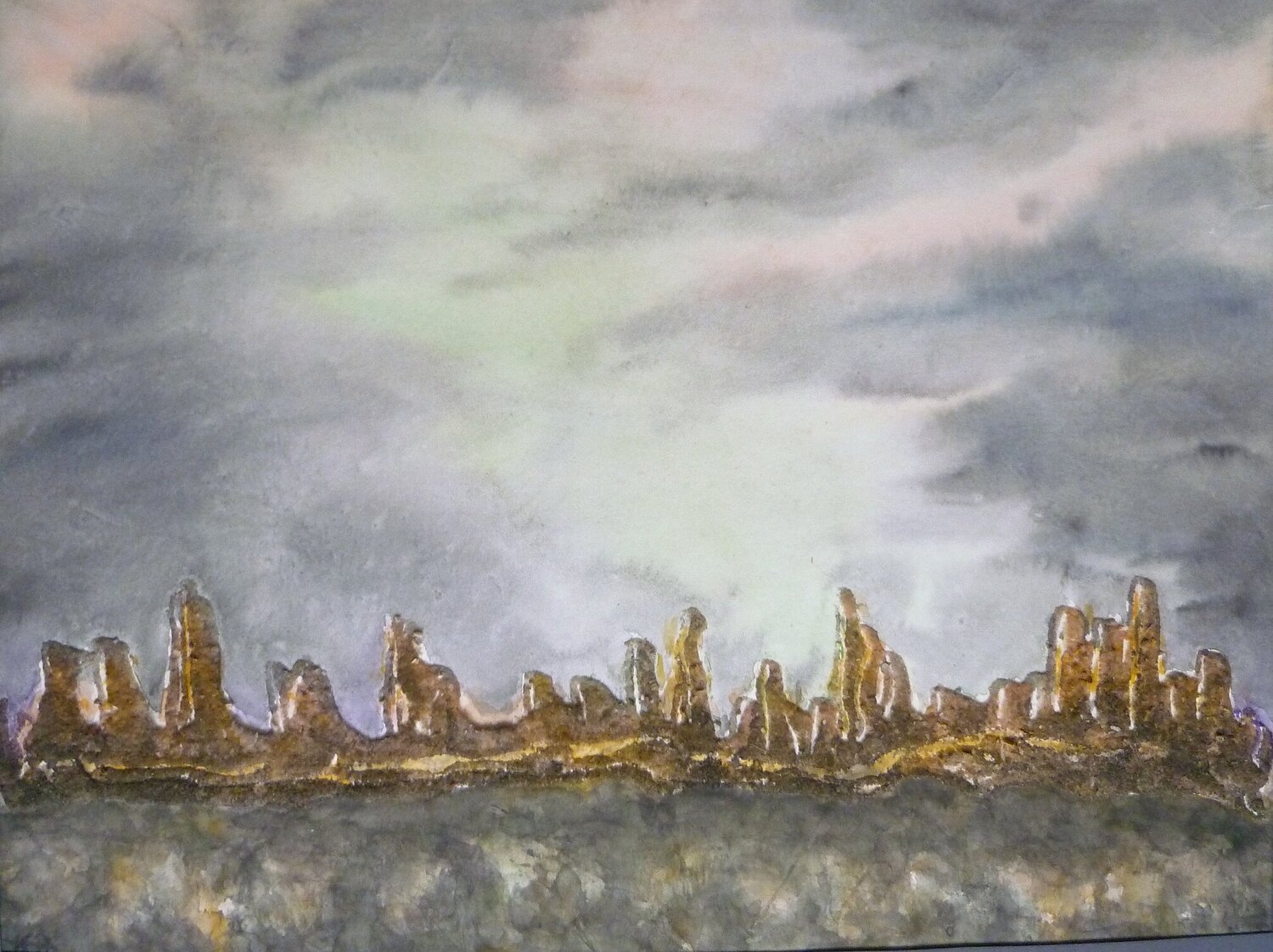 Polarlicht über der Stadt am Fluss VII by Annachrista Kroll-Buchholz (2012) : Painting ...