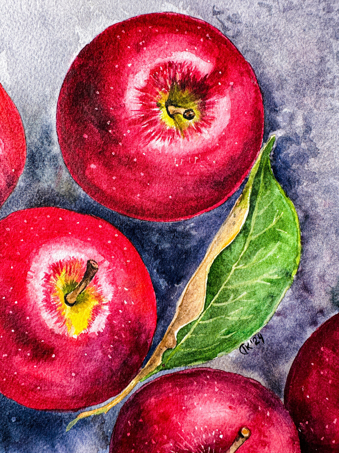 Red Apples on Cement de Irina Kurganskaya (2024): Pintura Acuarela en ...