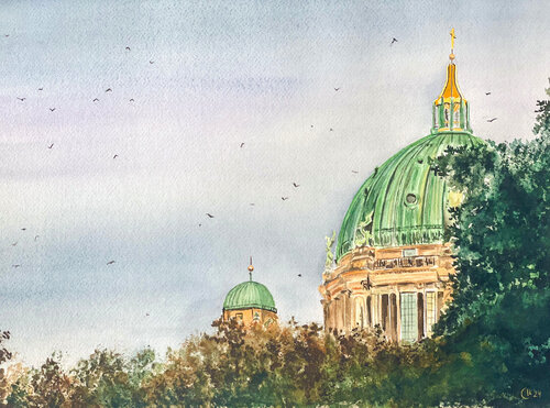 Dome of Berlin Cathedral de Irina Kurganskaya (2024): Pintura Acuarela ...