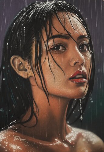 Pinay Girl Joy in The Rain by Veri Apriyatno (2025) : Drawing Pastel ...