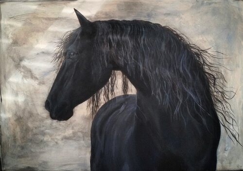 Fries paard opzij kijkend by Els Posthumus (2017) : Painting Oil on ...