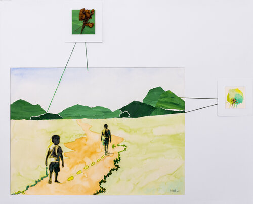 Let's walk von Haneefah Adam (2025): Werk auf Papier Collage, Aquarell ...
