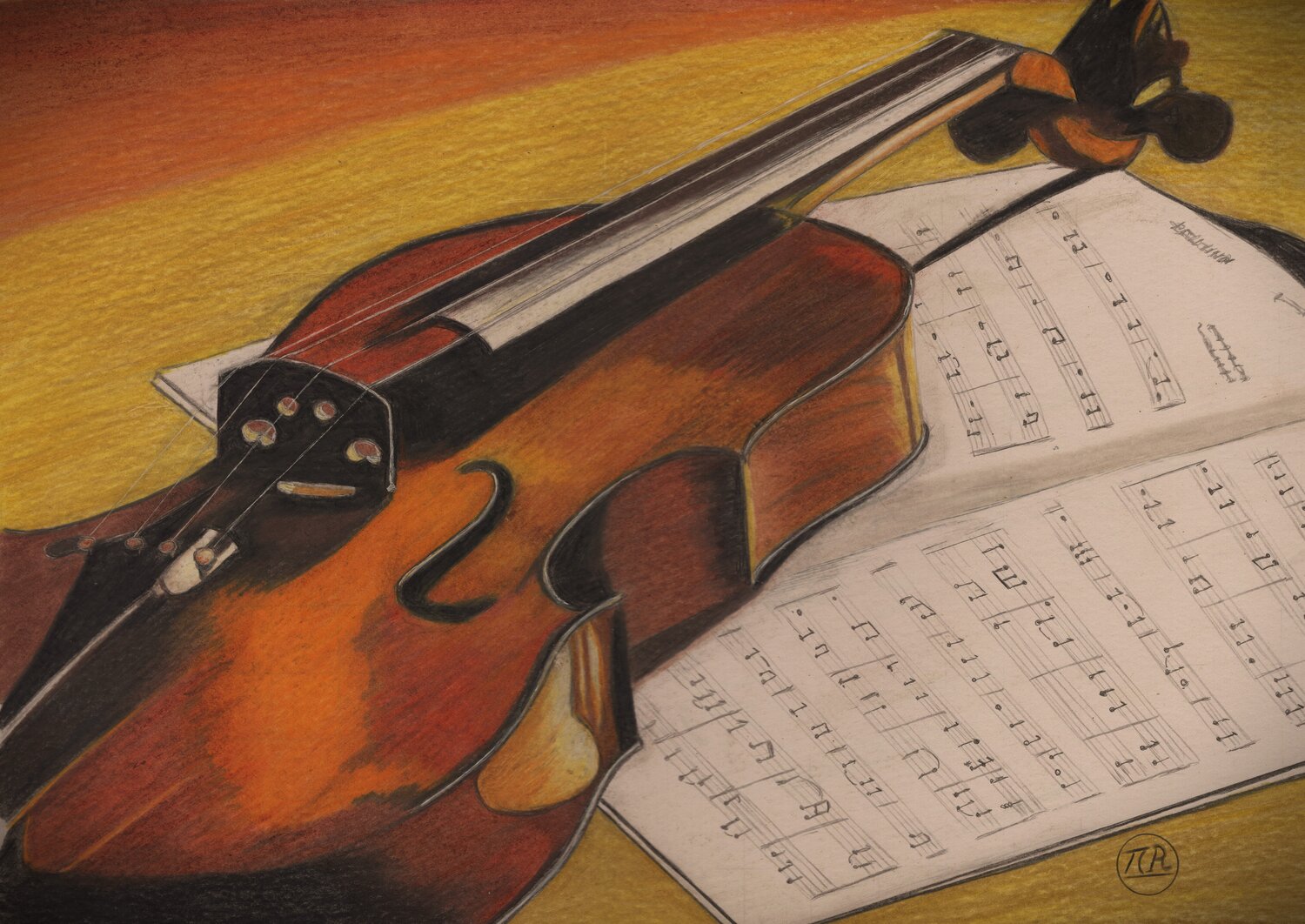 Violon sur partition by Pierre Bayet (2025) : Drawing Colored Pencil on ...