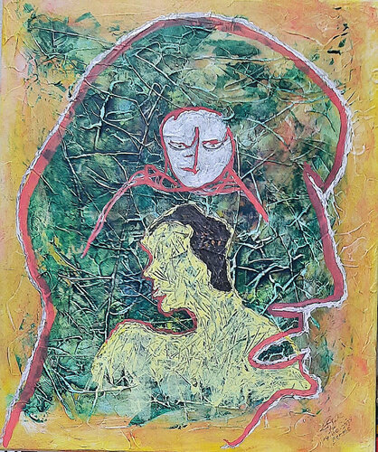 EYE AND LIGHTNING von Renato de la Riva (2025): Malerei Acryl, Collage ...