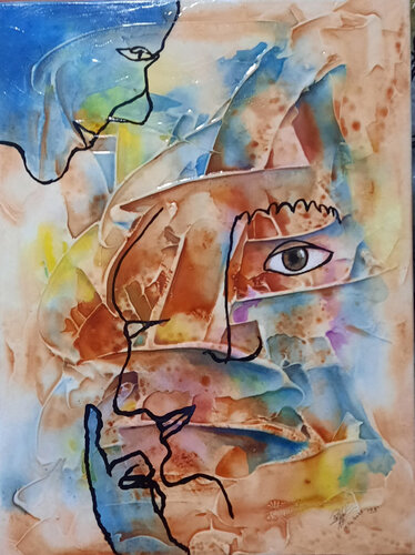 EYE AND LIGHTNING von Renato de la Riva (2025): Malerei Acryl, Collage ...