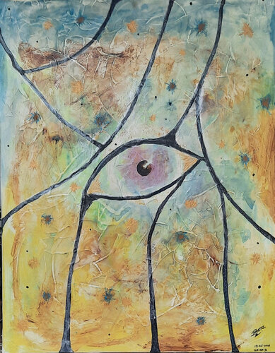 EYE AND LIGHTNING von Renato de la Riva (2025): Malerei Acryl, Collage ...