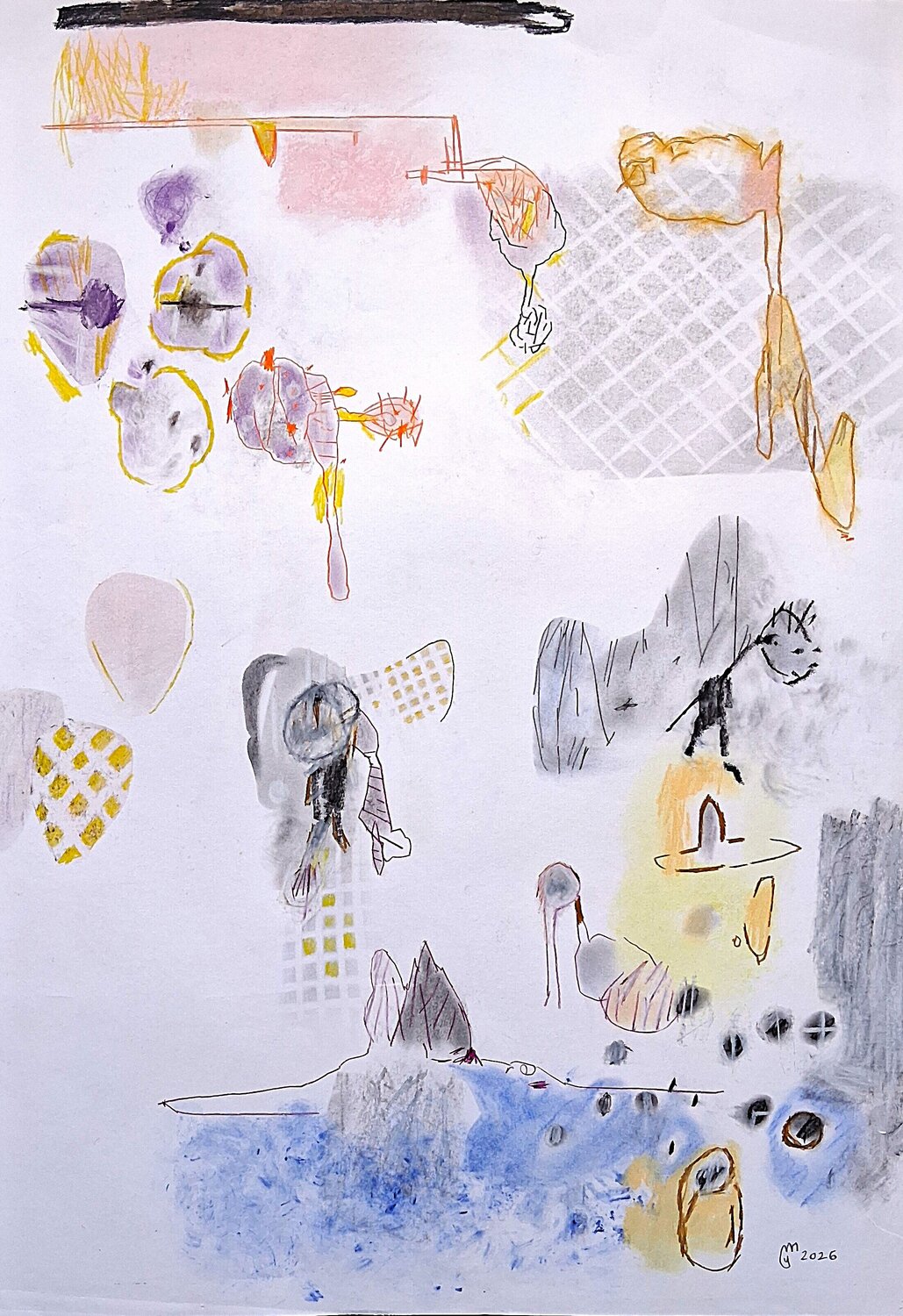 Éclatement by yves minssart (2026) : Drawing Pastel, Pencil on Paper ...