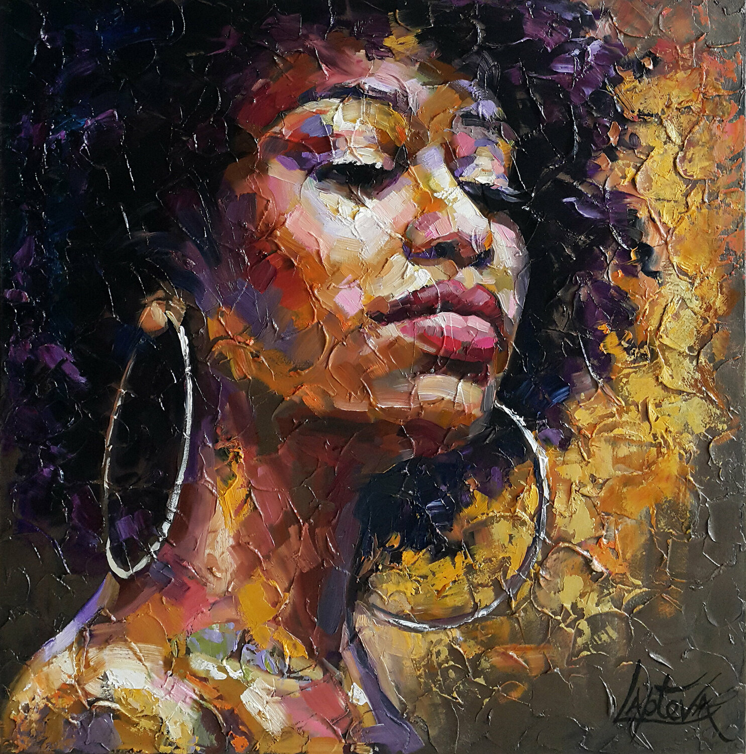 Painting portrait of a black woman on - Сourage - portrait african woman by Viktoria Lapteva ...