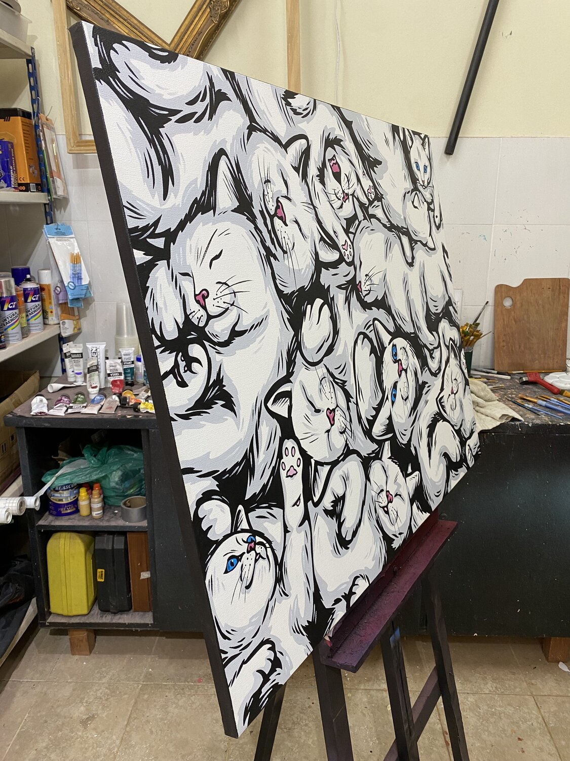 White Kitties by Jamie Lee (2023) : Painting Acrylic on Canvas - Singulart