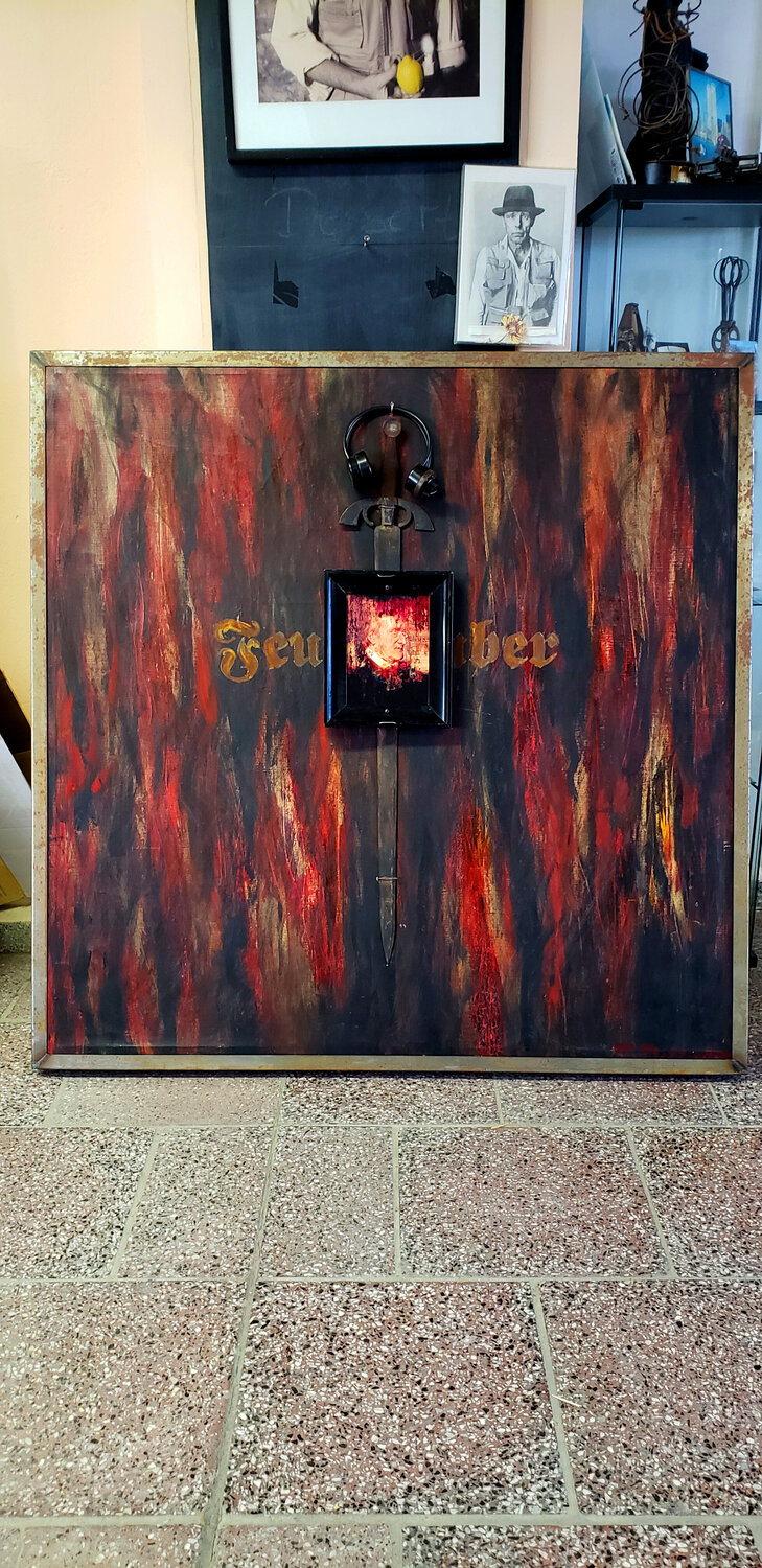 RICHARD WAGNER. Oil Painting with Earth on raw canvas The Fire and the sword of Siegfried Der ...