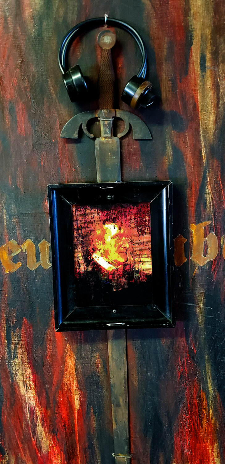 RICHARD WAGNER. Oil Painting with Earth on raw canvas The Fire and the sword of Siegfried Der ...