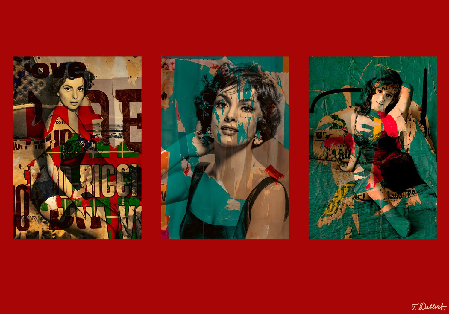 LOLLO 1960s's Triptych in the sylie of Italian artist Mimo Rotella von ...