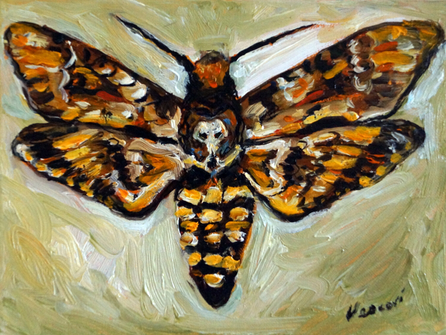 Death's-Mask Hawk Moth by Valerie Vescovi (2024) : Painting Oil, Wax on ...