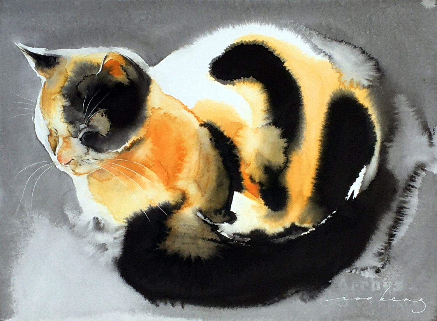 Relax Kitty Style by Soo Beng Lim (2022) : Drawing India Ink on Paper ...