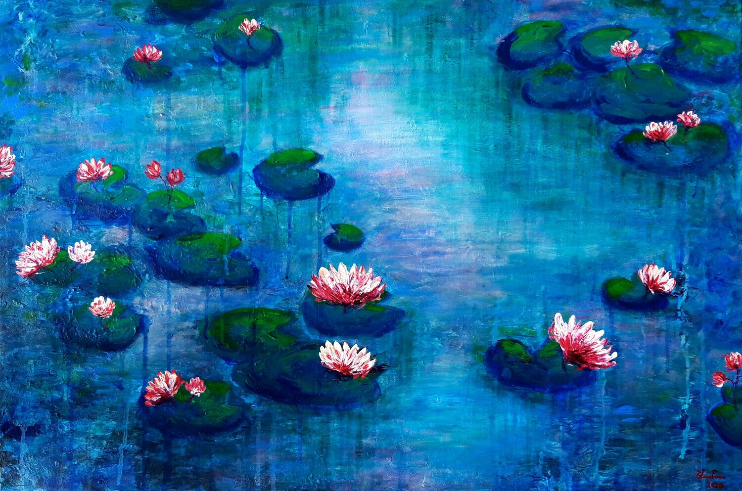 Blue Water Lily Painting