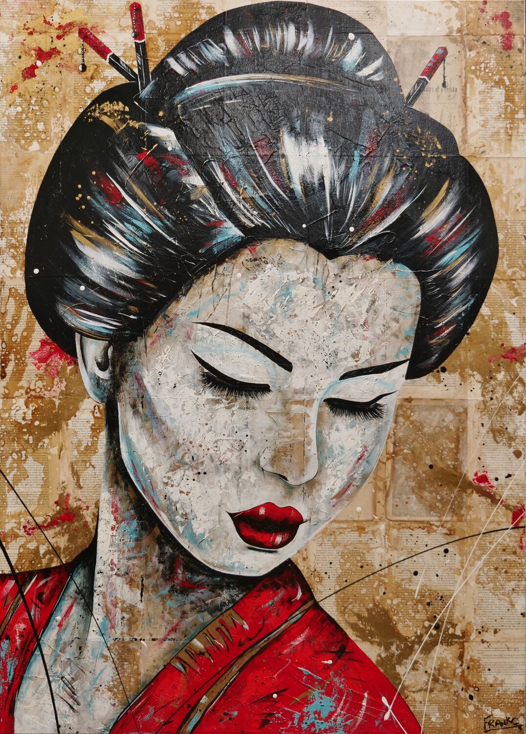 Cherry Kanji 140cm x 100cm by Franko (2022) : Painting Acrylic, Oil on ...