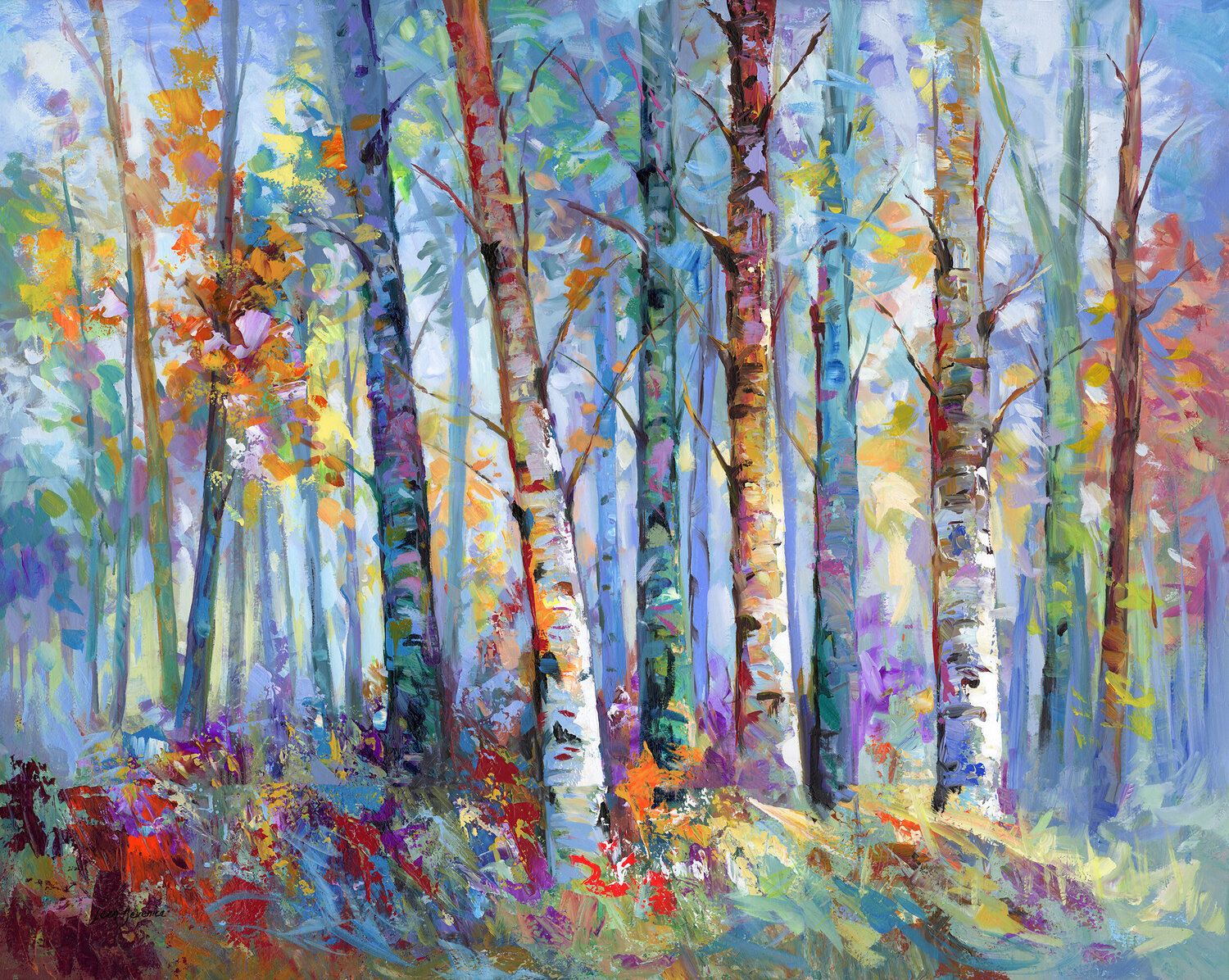Abstract Impressionist Forest with Birch Trees and Autumn Colors by ...