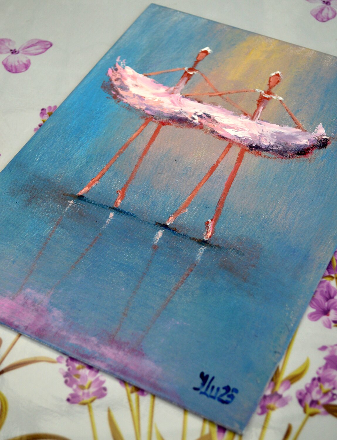 2 Funny pink ballerinas. Original impasto Miniature oil painting. by ...