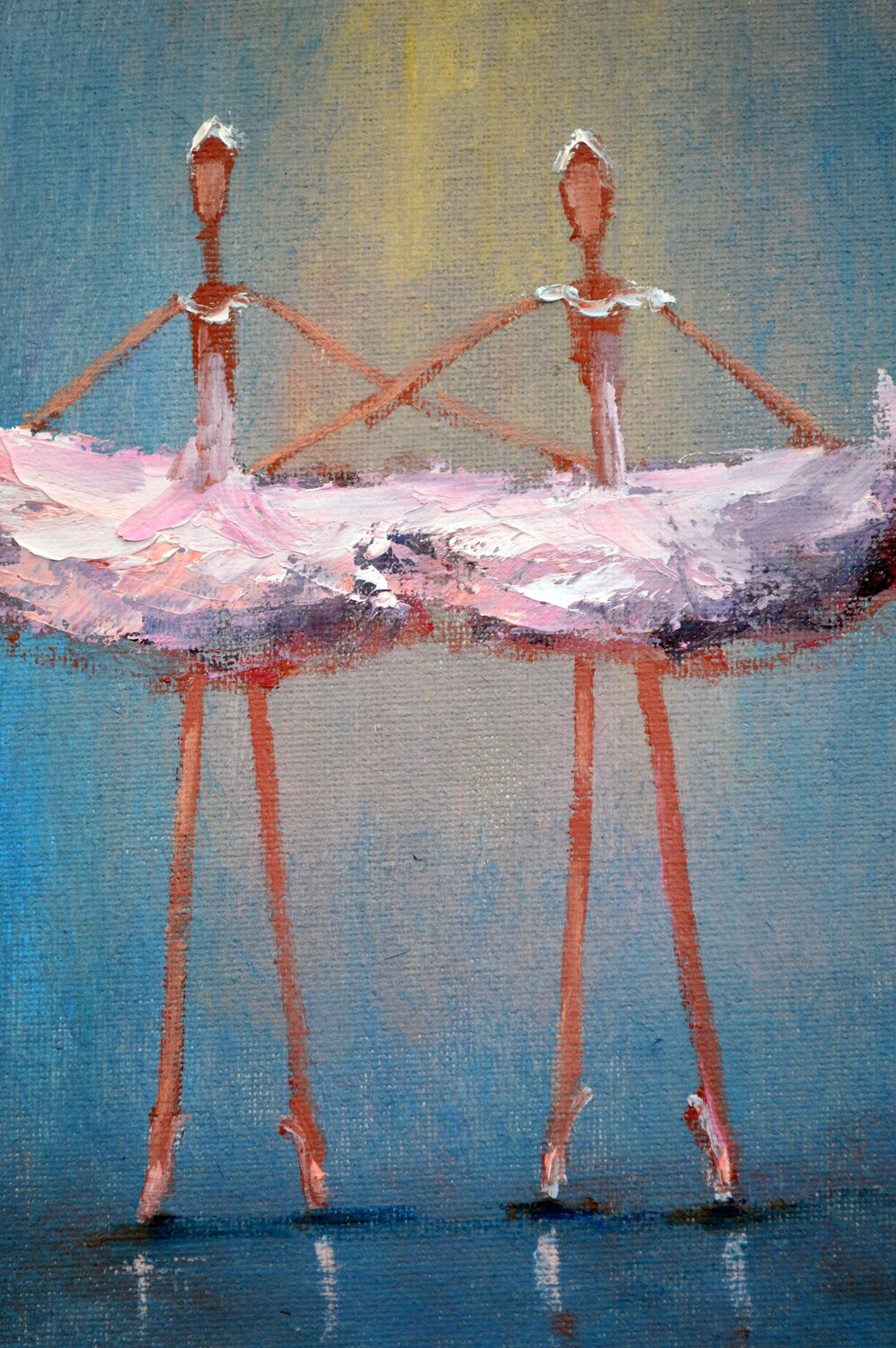 2 Funny pink ballerinas. Original impasto Miniature oil painting. by ...