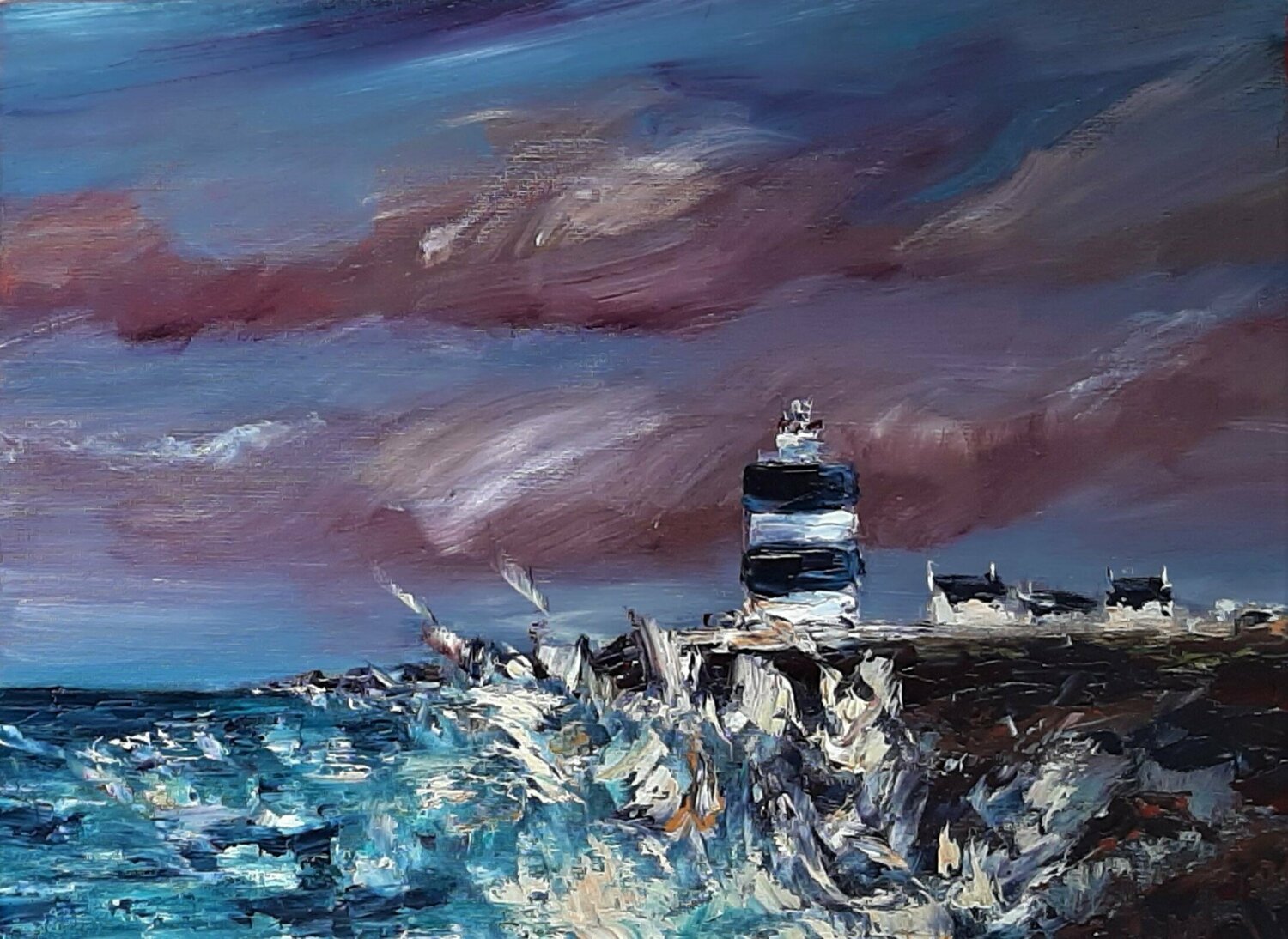 Lighthouse Storm Painting