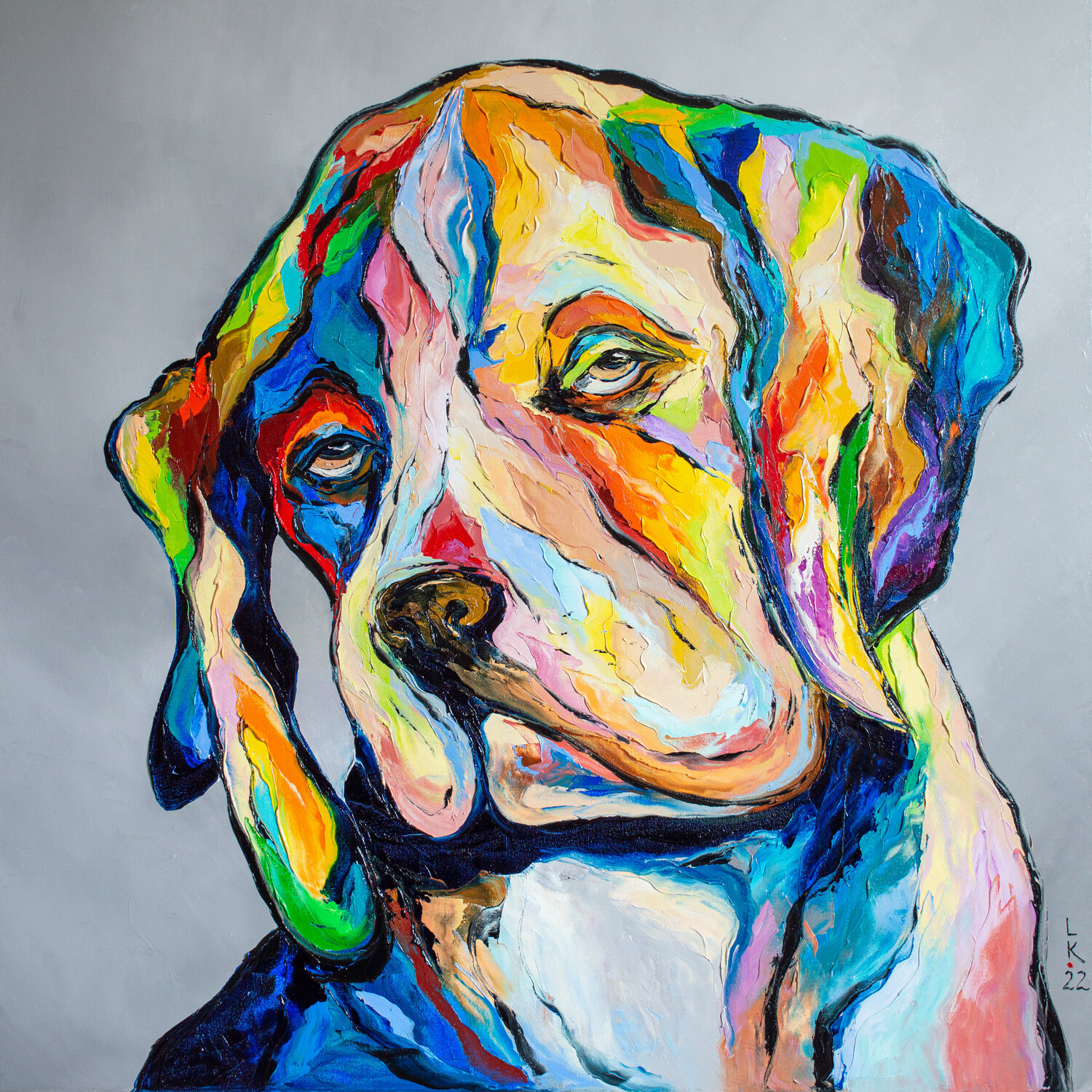 Colorful Abstract Acrylic Painting Dogs
