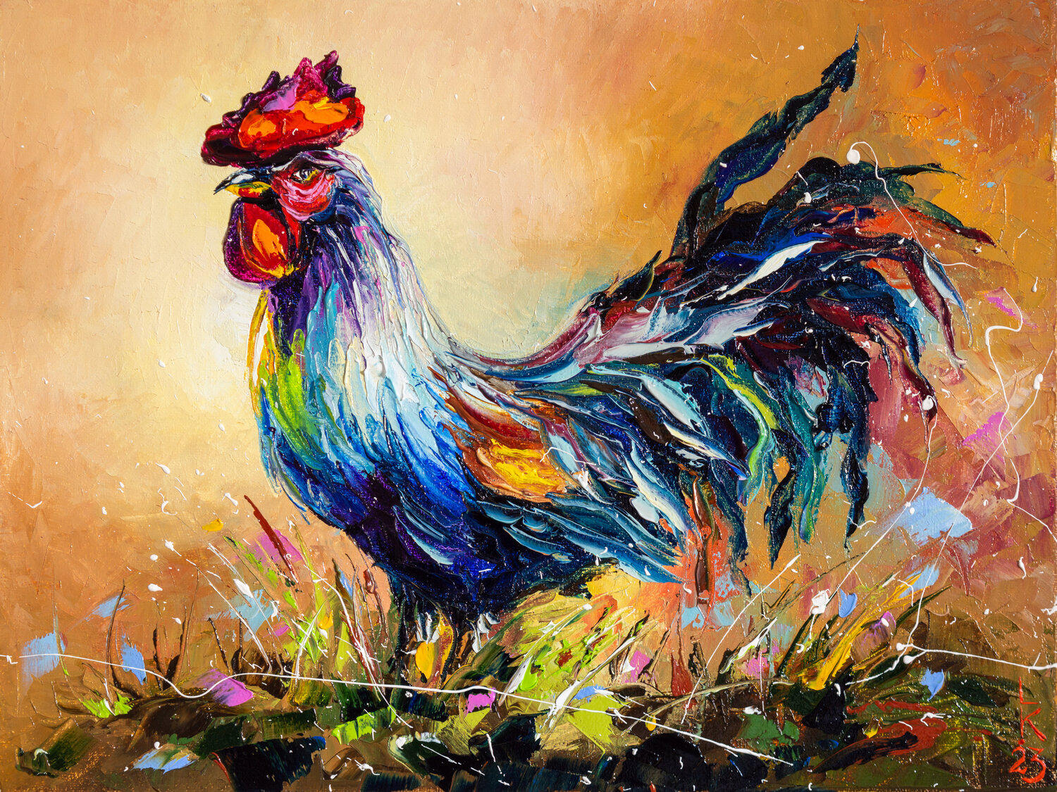Abstract Rooster Painting