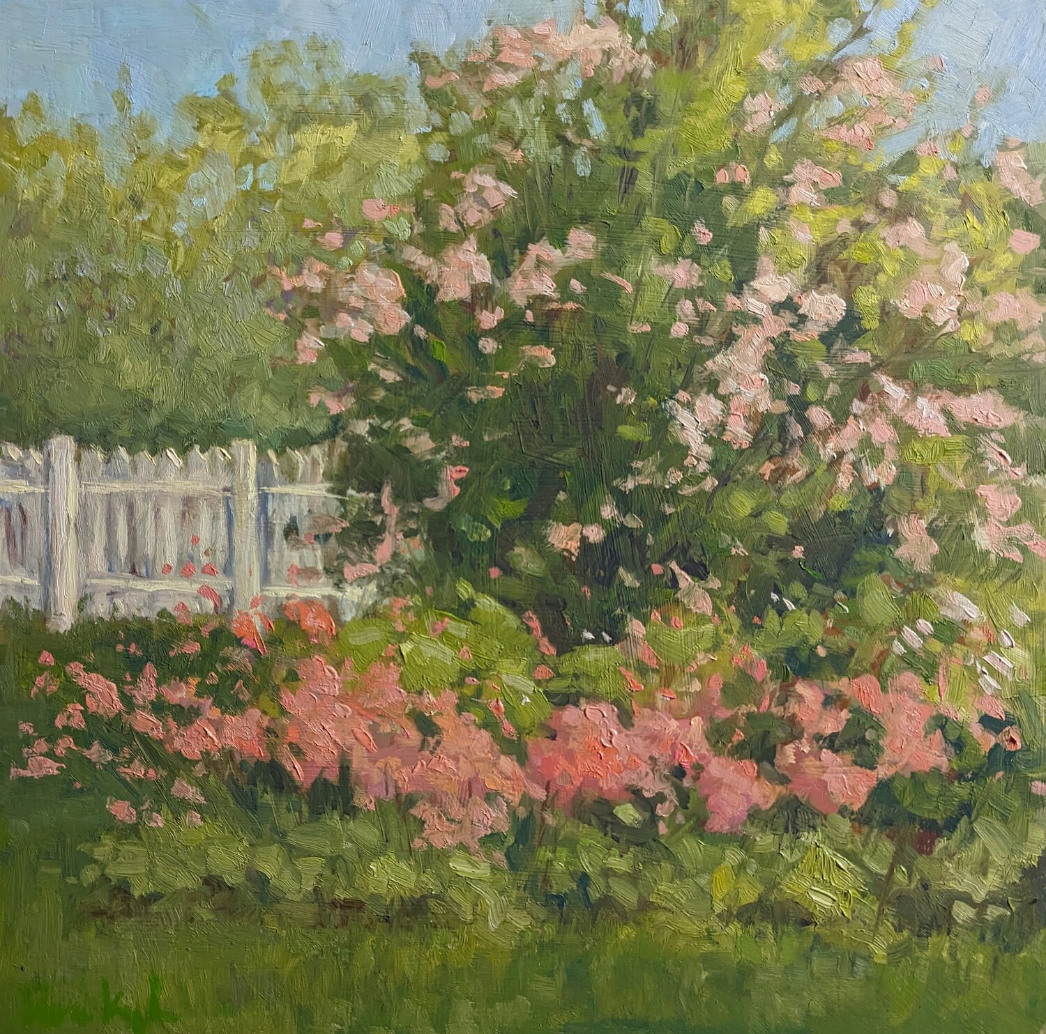 Beauty Bush and Coral Bells by Lisa Kyle (2023) : Painting Oil on Wood ...