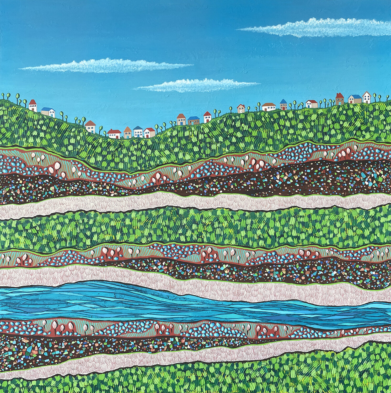 Tiny Town On The Ridge by Lisa Frances Judd (2023) : Painting Acrylic ...