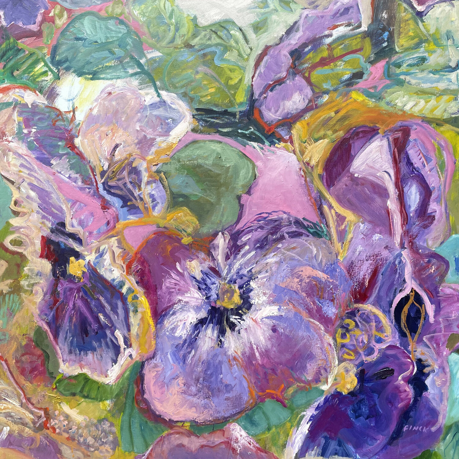 PANSIES by Maureen Finck (2022) : Painting Oil on Canvas - SINGULART