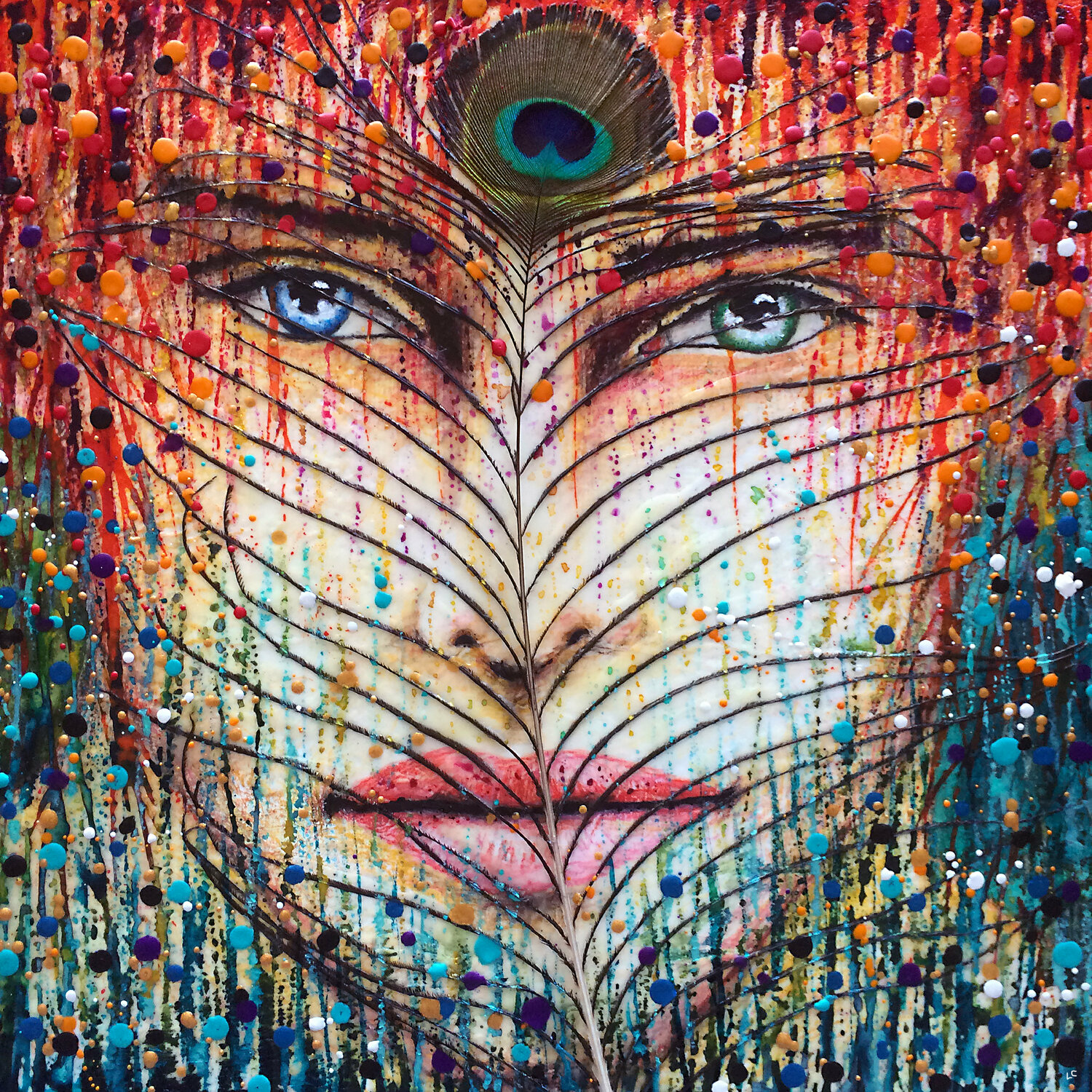 Crown Chakra von Len Collins (2018): Malerei Collage, Wachs auf Holz ...