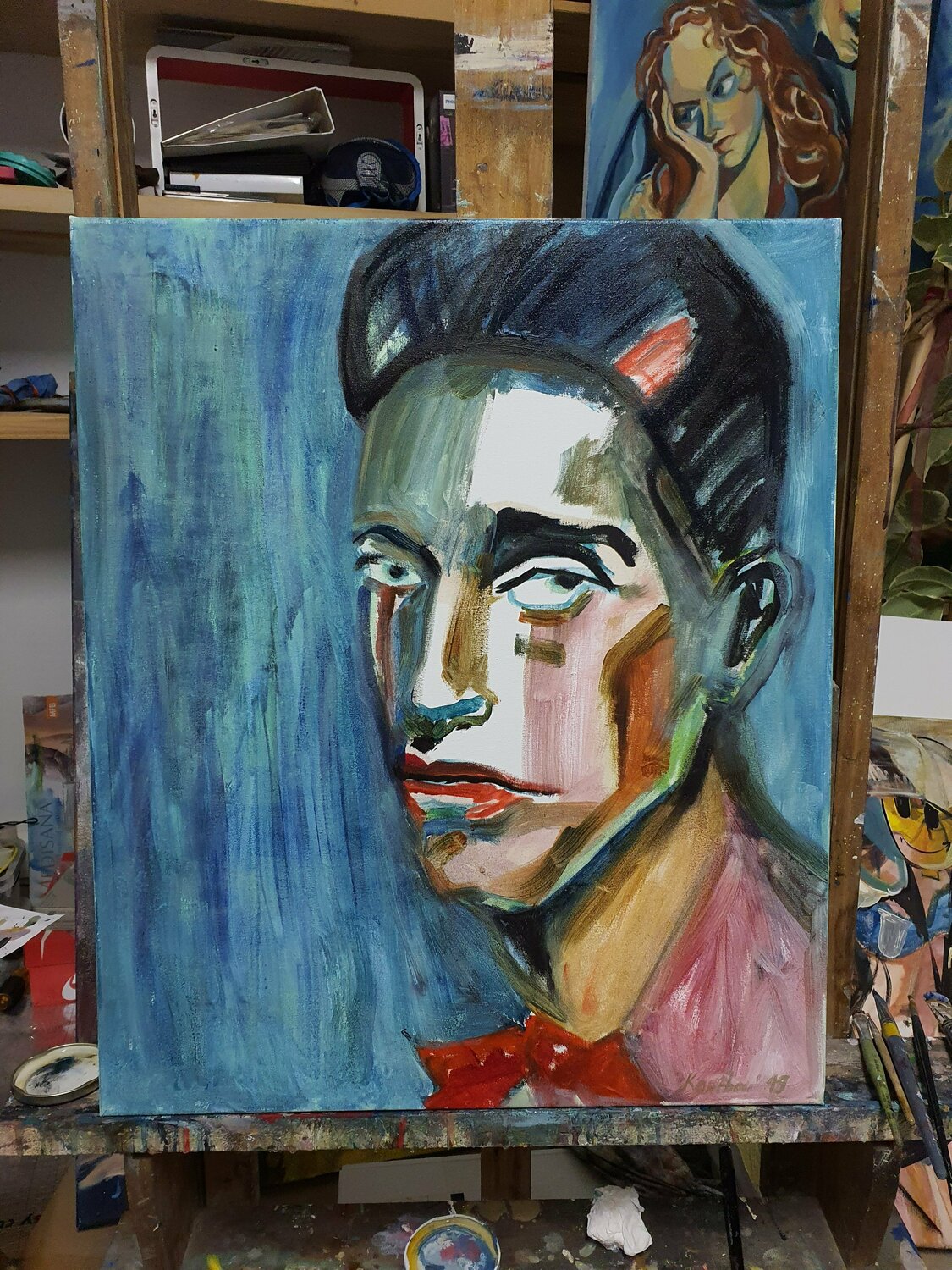 A male Portrait abstract in blue Marcel Duchamp dada Dracula Dracula ...