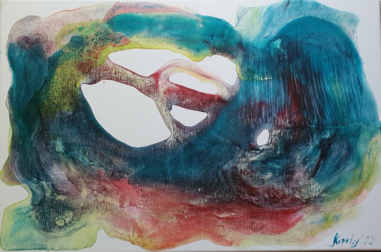 Blue red green. Abstract by Karibou (2022) : Painting Oil, Lacquer on ...