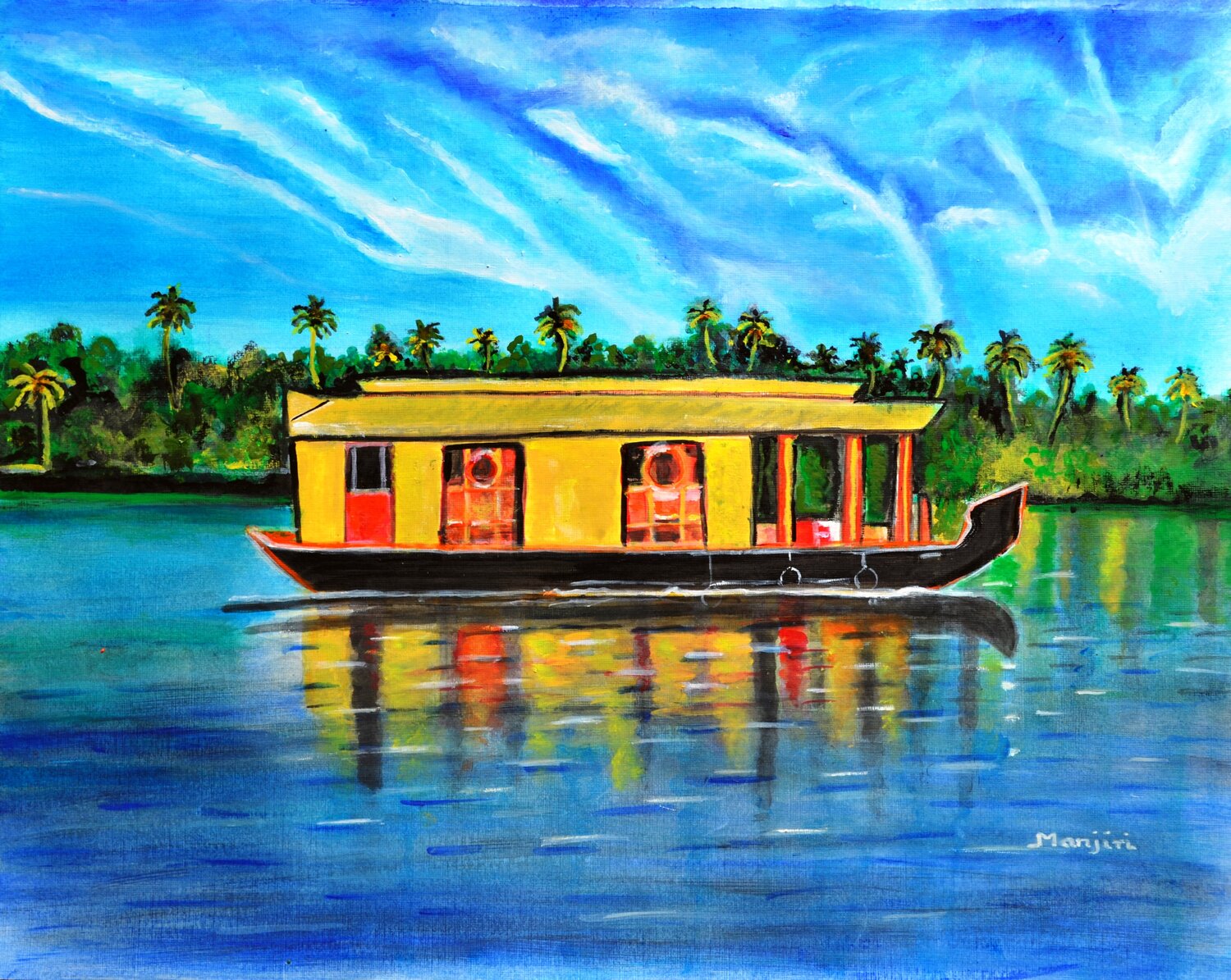 Houseboat Kerala Drawing