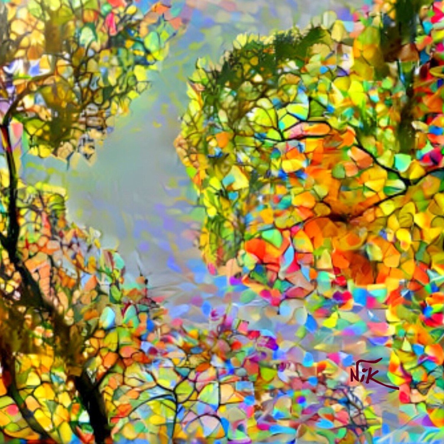 COLORFUL TREES WITH SUN RAYS 2 von Nik Tod (2023): Malerei Acryl ...