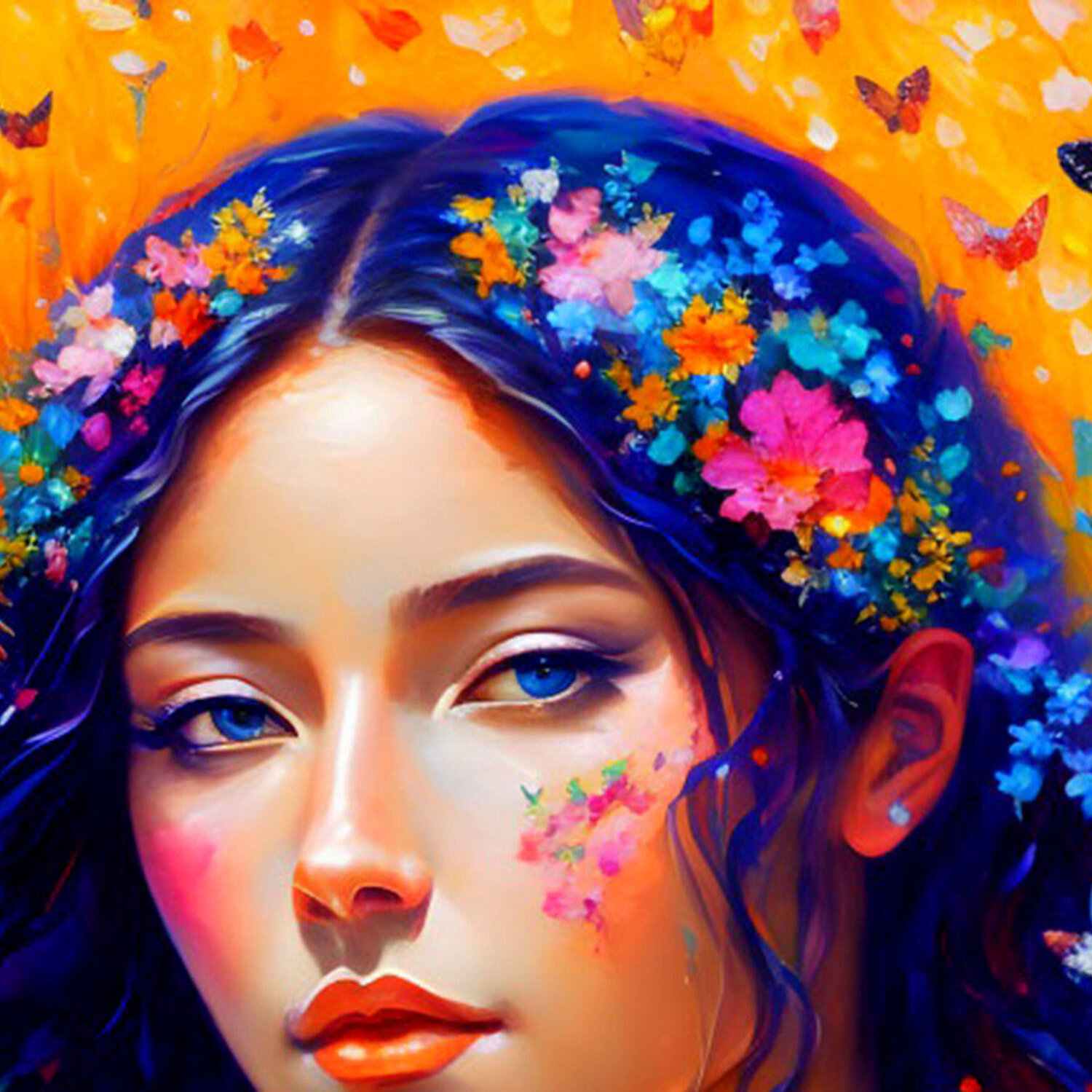 BEAUTIFUL WOMAN WITH FLOWERS AND BUTTERFLIES by Nik Tod (2023 ...