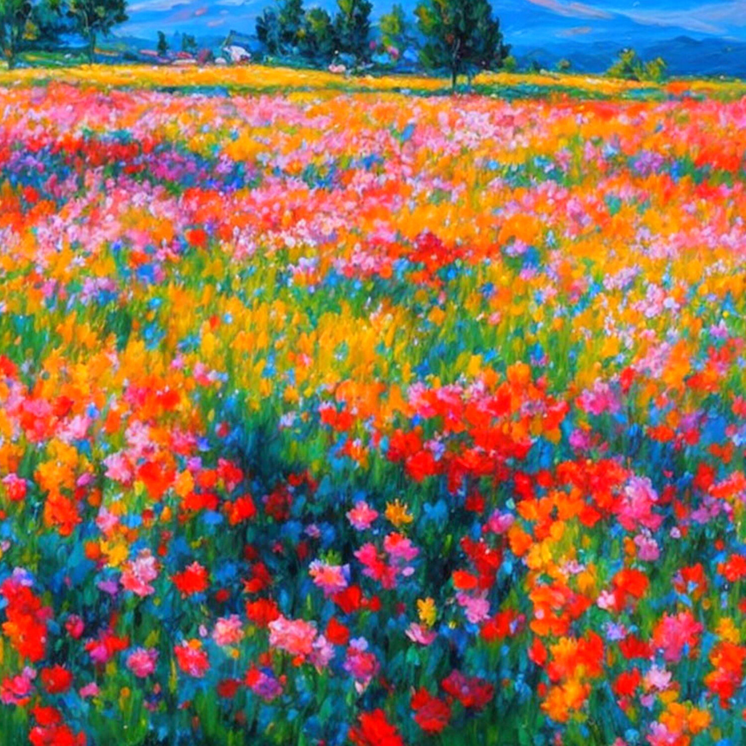 WILDFLOWERS FIELD by Nik Tod (2023) : Painting Acrylic, Screen Printing ...