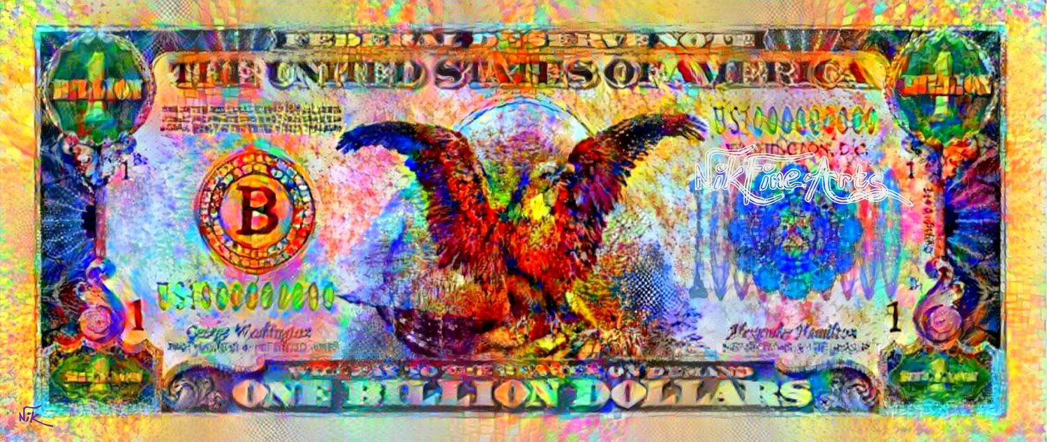 ONE BILLION DOLLAR BILL by Nik Tod (2021) : Painting Acrylic, Screen ...