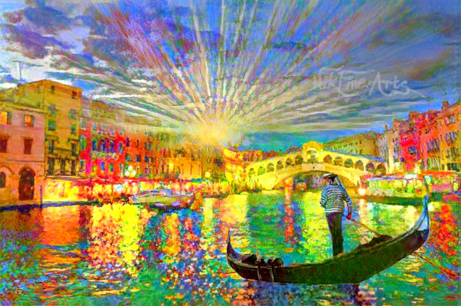 GONDOLIER IN VENICE 2 by Nik Tod (2021) : Painting Acrylic, Screen ...