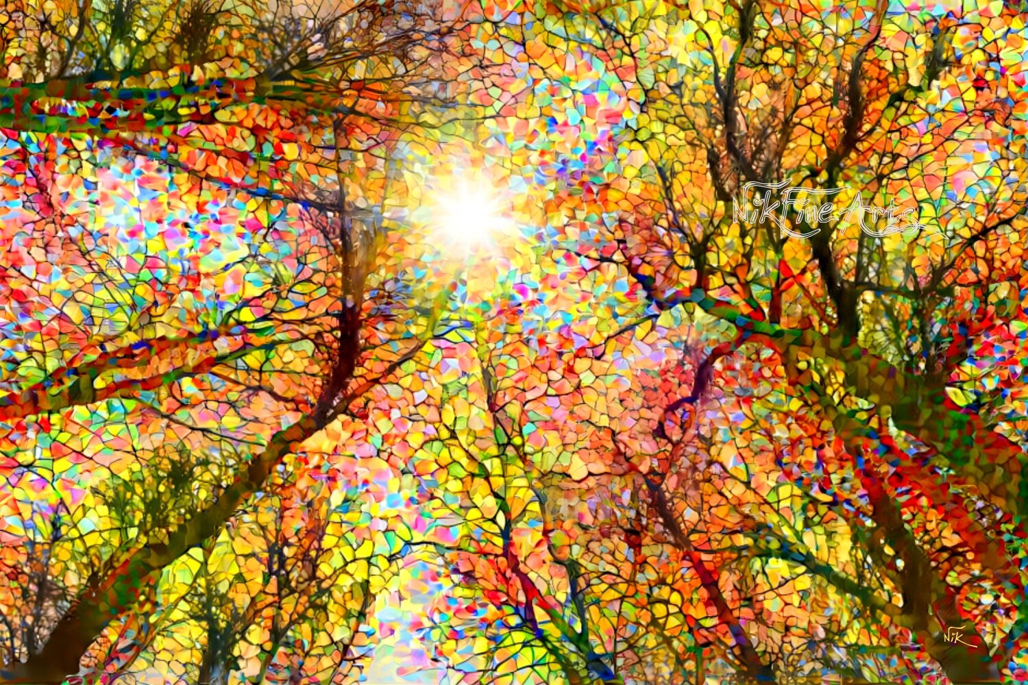 COLORFUL TREES WITH SUN RAYS by Nik Tod (2022) : Painting Acrylic ...