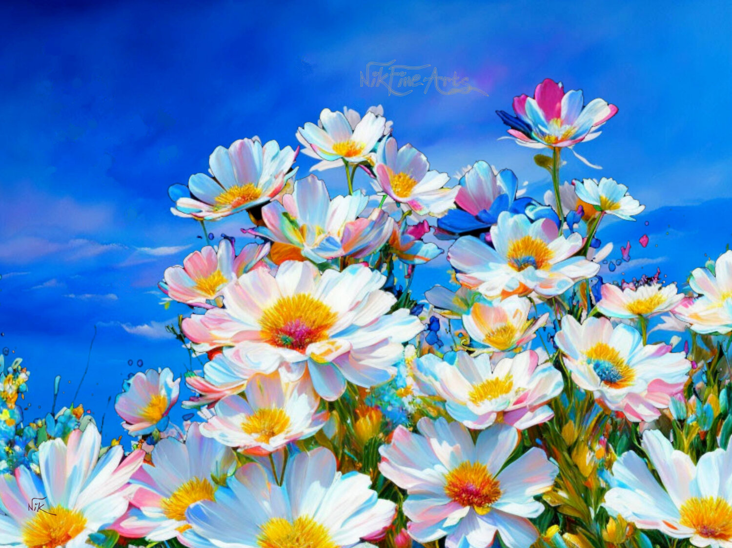 MODERN WILDFLOWERS - 3 by Nik Tod (2023) : Painting Acrylic, Screen ...